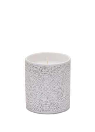 Esma Dereboy Saf Beyaz Desenli Küçük Seramik Mumluk