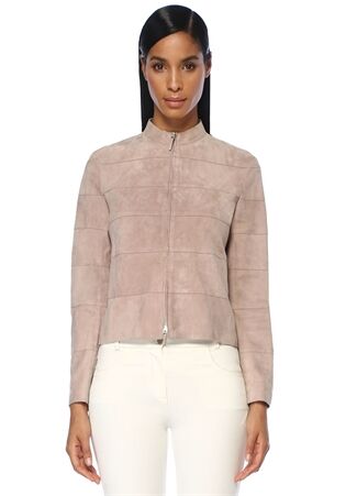 The Row Kadın Sonra Bej Bisiklet Yaka Fermuarlı Süet Ceket Mor 4 US