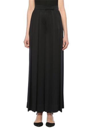 Brunello Cucinelli Kadın Silver Pilili Bol Paça Saten Pantolon Lacivert 42 IT