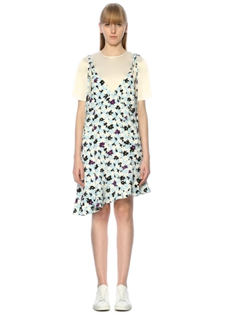 Kenzo Kadın 2 in Jackie Flowers Mavi Asimetrik Mini Elbise 38 FR