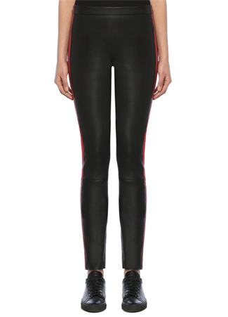 Frida Muse Kadın Siyah Kırmızı Şeritli Dar Paça Deri Pantolon 26 US Frida Muse Kadın Siyah Kırmızı Şeritli Dar Paça Deri Pantolon 26 US