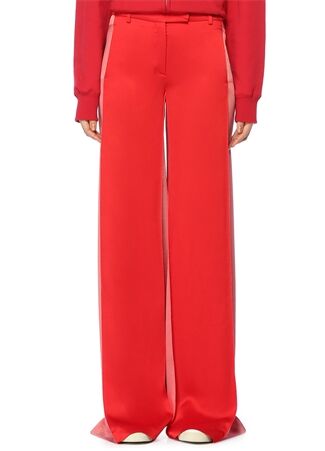 Valentino Kadın Kırmızı Yüksek Bel Colorblocked Bol Paça Pantolon 44 IT