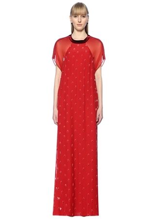 Valentino Kadın Kırmızı Maksi İpek Elbise 40 IT