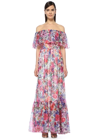 Tadashi Shoji Kadın Paola Beyaz Straplez Çiçekli Maksi Şifon Elbise 6 US Tadashi Shoji Kadın Paola Beyaz Straplez Çiçekli Maksi Şifon Elbise 6 US