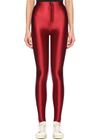 Anais & Margaux Kadın Cecile Kırmızı Yüksek Bel Parlak Streç Pantolon Bordo S EU