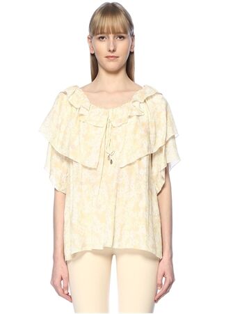 See by Chloe Kadın Sarı Çiçek Baskılı Fırfırlı Bluz Bej 34 FR