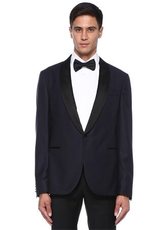 Boss Erkek Lacivert Şal Yaka Mikro Desenli Yün Smokin Ceketi 50 IT