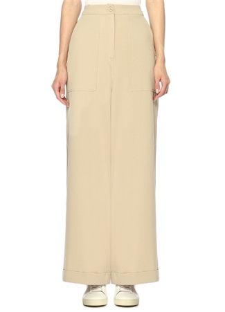 Designers Remix Kadın Mattie Bej Yüksek Bel Bol Paça Pantolon 34 IT