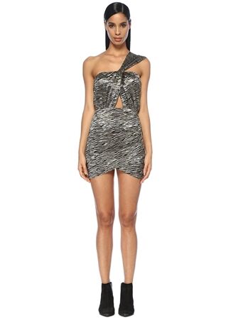 IRO Kadın Yrung Siyah Gold Tek Omuzlu Mini İpek Elbise 38 FR