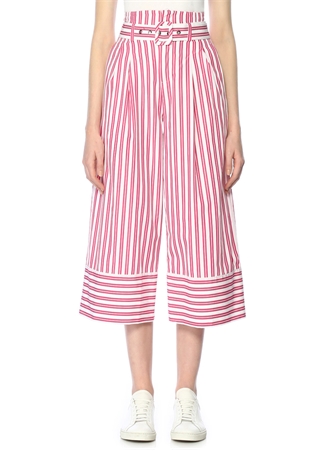 Mo&Co Kadın Pembe Beyaz Çizgili Yüksek Bel Pantolon XS EU Mo&Co Kadın Pembe Beyaz Çizgili Yüksek Bel Pantolon XS EU