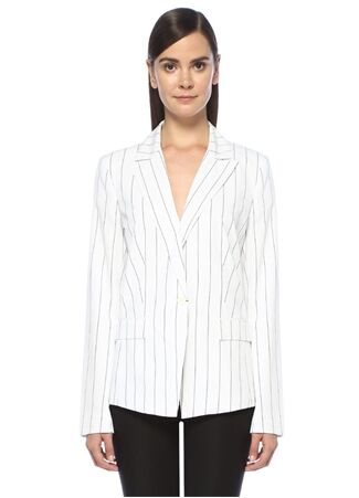 Dion Lee Kadın Beyaz Çizgili Poplin Blazer Gömlek Siyah 8 US