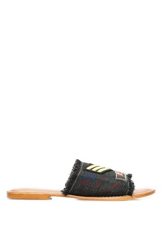 De Siena Kadın Patchli Lacivert Deri Terlik Siyah 35.5 EU