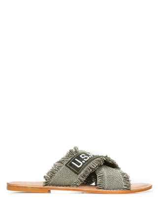 De Siena Kadın Yeşil Patchli Püsküllü Deri Terlik Haki 37 EU