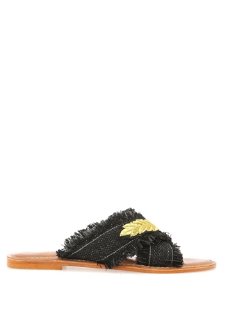 De Siena Kadın Lacivert Gold Patchli Deri Terlik Siyah 36 EU