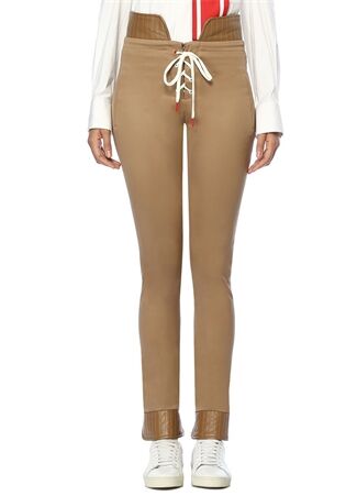 Monse Kadın Bej Yüksek Bel Bağcıklı Dar Paça Pantolon 4 US