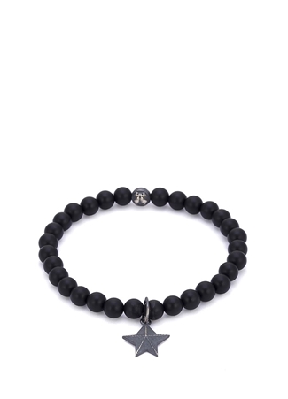AtolyeWolf Erkek Siyah Yıldızlı Boncuklu Gümüş Rengi Bileklik Gri EU AtolyeWolf Erkek Siyah Yıldızlı Boncuklu Gümüş Rengi Bileklik Gri EU