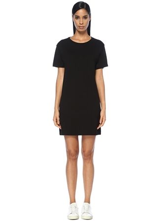 Tru Kadın Siyah Bisiklet Yaka Mini Elbise L EU