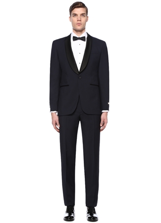 Beymen Collection Erkek Lacivert Şal Yaka Garni Detaylı Yelekli Yün Smokin 54