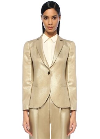 Emporio Armani Kadın Gold Kelebek Yaka Tek Düğmeli Yün Ceket Altın Rengi 42 IT