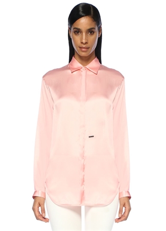 Dsquared2 Kadın Pembe Klasik Yaka Gizli Düğmeli İpek Gömlek 40 IT