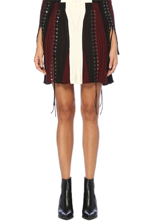 Alexander McQueen Kadın Laddered Colourblock Kuşgözlü Mini İpek Triko Etek Bordo M EU