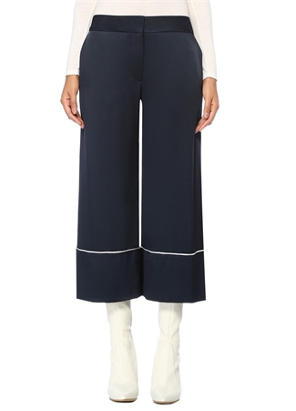 Monse Kadın Lacivert Normal Bel Bol Paça Biyeli Crop Pantolon 2 US