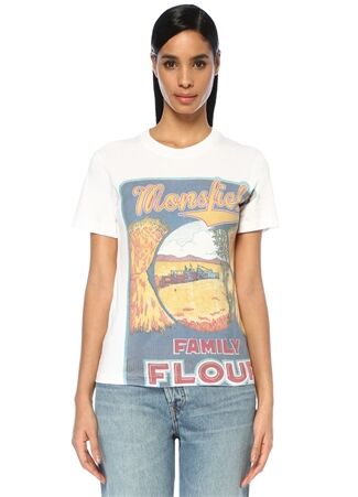 Monse Kadın Beyaz Bisiklet Yaka Önü Baskılı T-shirt S EU