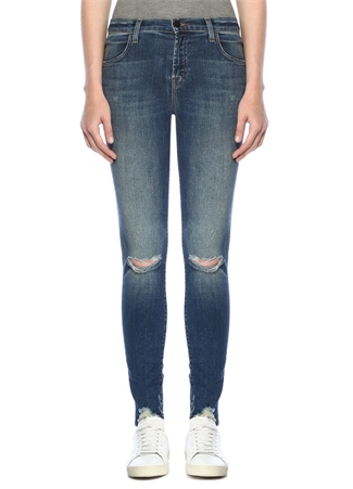 J Brand Kadın Maria Yüksek Bel Yıpratmalı Skinny Jean Pantolon Mavi 26 US