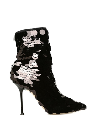 Sergio Rossi Kadın Siyah Topuk Detaylı Pullu Bot 40 EU