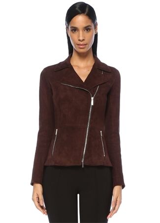 The Row Kadın Kahverengi Kruvaze Süet Deri Ceket 2 US
