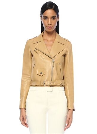 The Row Kadın Bej Beli Kemerli Kruvaze Deri Ceket 2 US