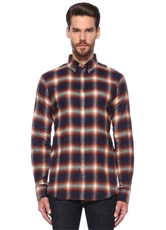 Dsquared2 Erkek Turuncu Polo Yaka Ekose Desenli Gömlek Gri 48 IT