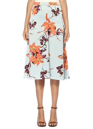 Etro Kadın Mavi Çiçekli Pilili Yüksek Bel Midi Etek 40 IT