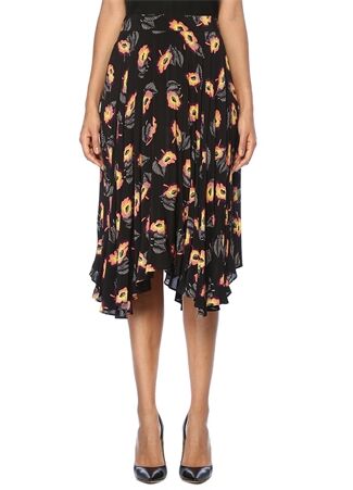 Etro Kadın Siyah Çiçek Desenli Midi İpek Etek 42 IT