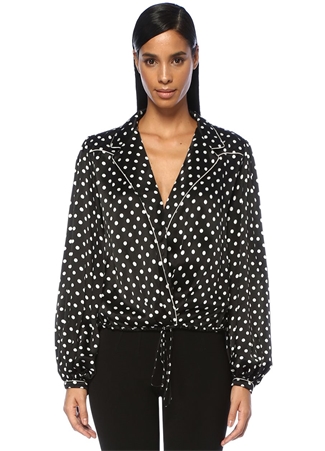 Johanna Ortiz Kadın Lets Dip Siyah Puanlı Kelebek Yaka İpek Bluz 2 US