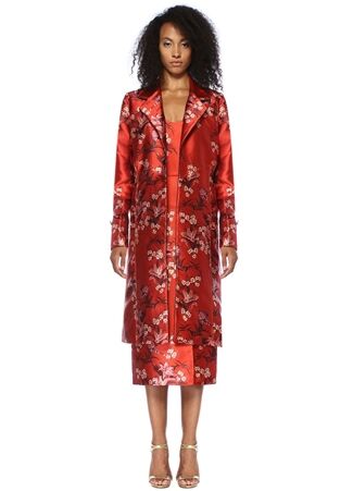 Johanna Ortiz Kadın As If Kırmızı Çiçekli Kelebek Yaka Saten Ceket 2 US