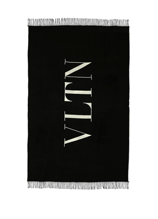 Valentino Garavani Erkek Siyah Logo Jakarlı Püsküllü Yün Atkı EU Valentino Garavani Erkek Siyah Logo Jakarlı Püsküllü Yün Atkı EU