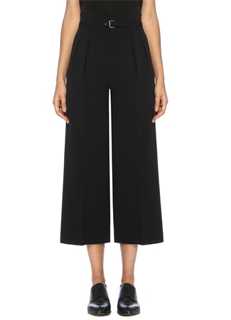 Red Valentino Kadın Siyah Yüksek Bel Kemerli Pilili Crop Pantolon 40 IT