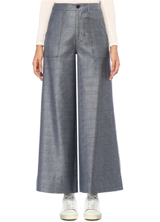 Ganni Kadın Merkel Mavi Yüksek Bel Ekoseli Taşlı İpek Pantolon 34 IT