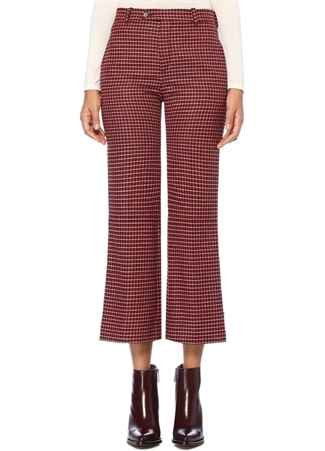 Chloe Kadın Kırmızı Ekoseli Bol Paça Crop Yün Pantolon 34 FR