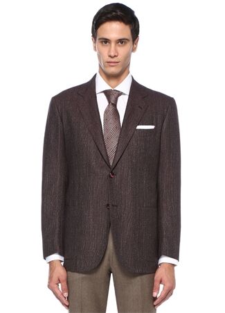 Kiton Erkek Kahverengi Kelebek Yaka Kaşmir Ceket 54 IT