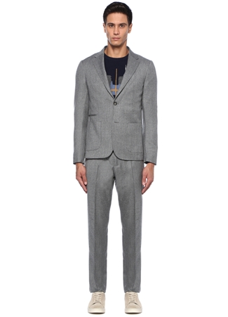 Z Zegna Erkek Drop 8 Gri Kelebek Yaka Desenli Yün Takım 46 IT