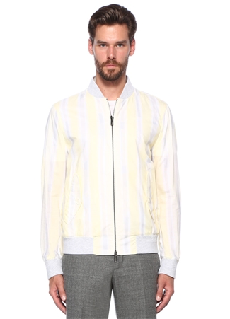 Zegna Erkek Sarı Gri Bisiklet Yaka Çizgili Mont Lacivert 50 IT