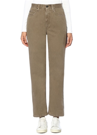 Brunello Cucinelli Kadın Haki Yüksek Bel Zincirli Şeritli Jean Pantolon 36 IT