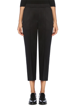 Brunello Cucinelli Kadın Siyah Yüksek Bel Saten Şeritli Yün Pantolon 40 IT