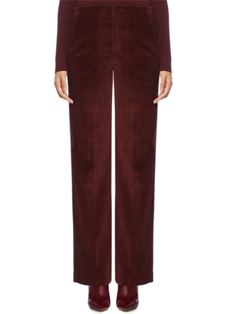 Brunello Cucinelli Kadın Bordo Normal Bel Bol Paça Kadife Pantolon 40 IT
