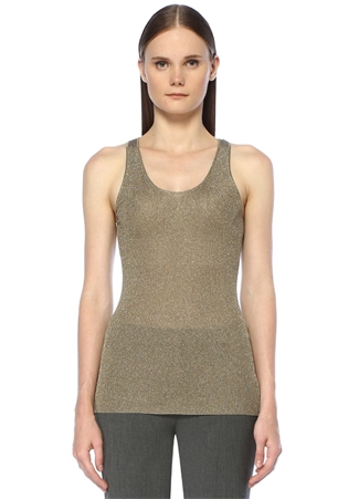 Brunello Cucinelli Kadın Gold Bisiklet Yaka Simli Kolsuz Triko Altın Rengi XS EU