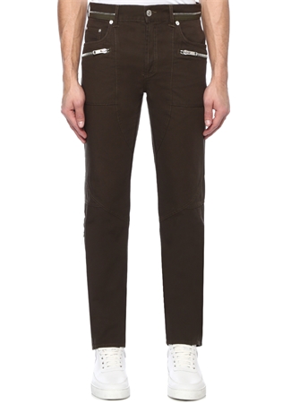 Givenchy Erkek Haki Dekoratif Dikişli Fermuar Detaylı Pantolon Yeşil 50 IT