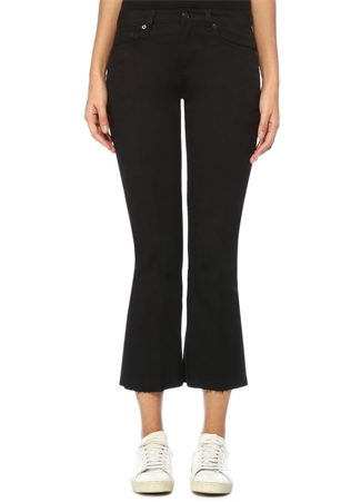 Kadın Siyah Raw Edge Bootcut Crop Jean Pantolon 25 US