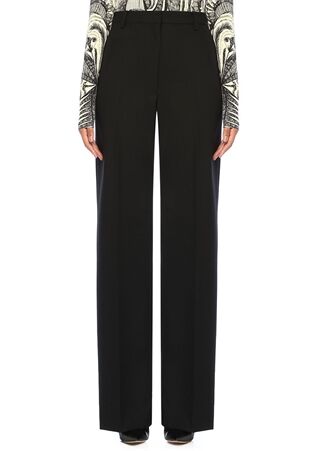 Dries Van Noten Kadın Poline Siyah Yüksek Bel Boru Paça Yün Pantolon 40 IT